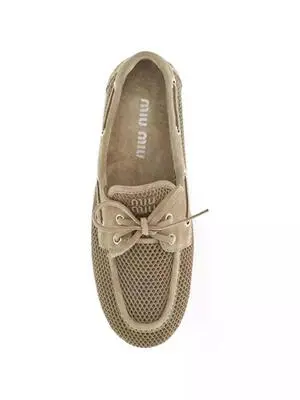 Miu Miu Mesh And Suede Deck Shoes - Neutrals