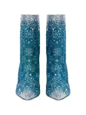 Philipp Plein Strass 9 Monogram Rhinestone Denim Boots