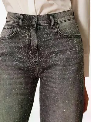 TWINSET Rhinestone Embellished Washed Denim Jeans