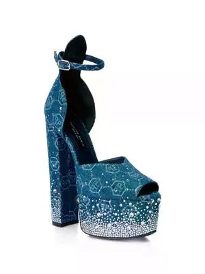 Philipp Plein Monogram Rhinestone Platform Sandals