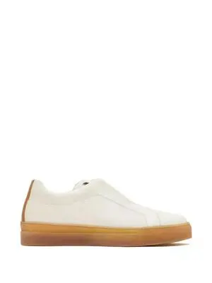 SCAROSSO Luca Slip-on Grained Leather Sneakers - Neutrals
