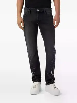 Philipp Plein Super Straight Cut Jeans With Paint Detail