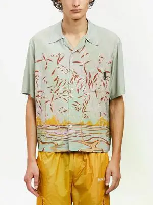 Palm Angels Lagoon-print Short-sleeved Shirt - Green