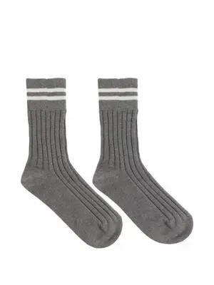 Eleventy Striped Ribbed Knit Socks - Grey