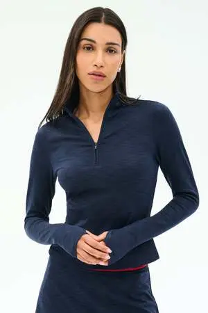 Splits59 Stevie Active Ribbed Half Zip Top - Heather Indigo
