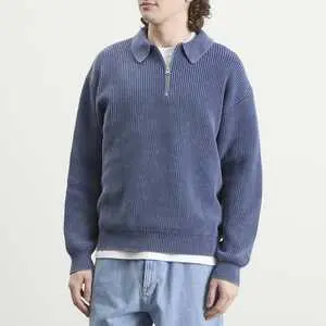BOUND Acid Wash Half Zip Pullover - Navy