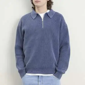 BOUND Acid Wash Half Zip Pullover - Navy