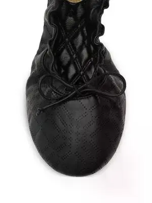 Burberry Perforated Gathered Ballet Flats - Black