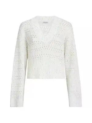 Brunello Cucinelli V-neck Long Sleeve Sweater - White