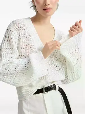 Brunello Cucinelli V-neck Long Sleeve Sweater - White