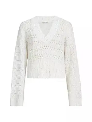 Brunello Cucinelli V-neck Long Sleeve Sweater - White