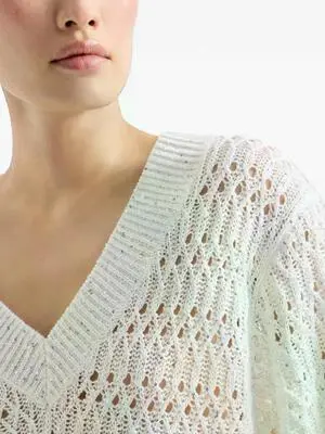 Brunello Cucinelli V-neck Long Sleeve Sweater - White