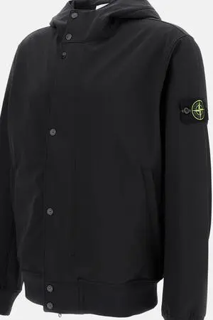 Stone Island Soft Shell Hooded Jacket - Black