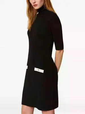 TWINSET High Neck Short Sleeve Mini Dress With Decorative Pockets