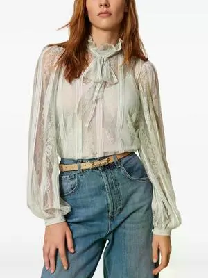 TWINSET Striped Lace Blouse With Bow
