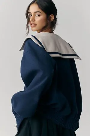 Maeve Wool Blend Nautical Bomber Jacket