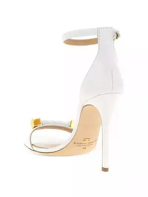 Elisabetta Franchi Leather Stiletto Sandals With Gold Tone Logo Detail