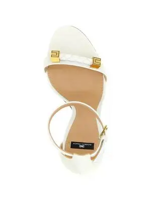 Elisabetta Franchi Leather Stiletto Sandals With Gold Tone Logo Detail