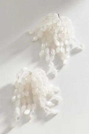 Anthropologie Beaded Fringe Statement Earrings - Cream