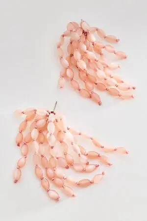 Anthropologie Beaded Fringe Statement Earrings - Pink