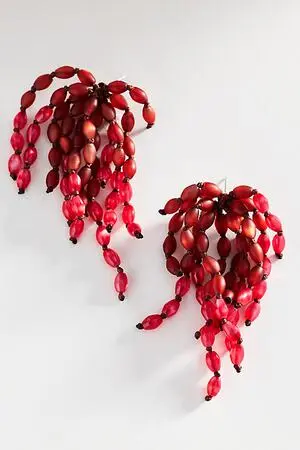 Anthropologie Beaded Fringe Statement Earrings - Red