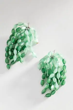 Anthropologie Beaded Fringe Statement Earrings - Sage