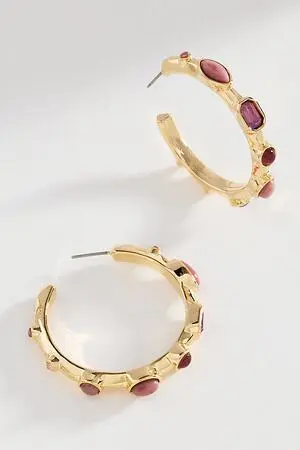 Anthropologie Bezel Stone Hoop Earrings - Mauve