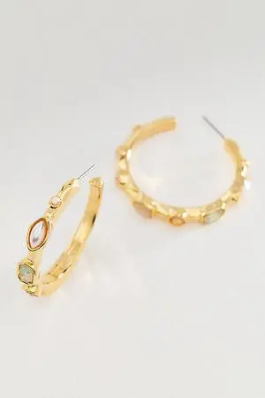 Anthropologie Bezel Stone Hoop Earrings - Pearl