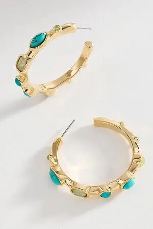 Anthropologie Bezel Stone Hoop Earrings - Turquoise