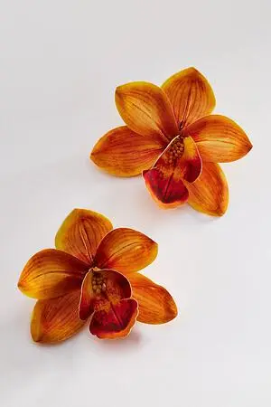 Anthropologie 3d Floral Stud Earrings - Orange