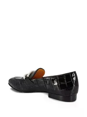 MADISON.MAISON Croc-embossed Loafers With Pearl Embellishments