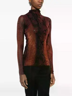 JEAN PAUL GAULTIER Snakeskin Print High-neck T-shirt - Brown