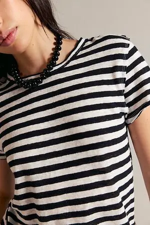 Free People We The Free Nora Striped Linen Tee - Black And White Combo