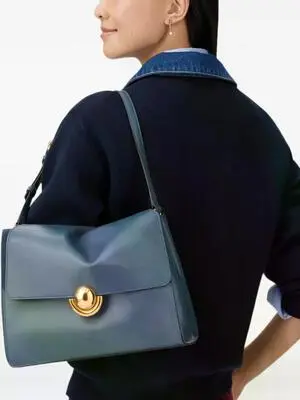 Furla Domus Calfskin Leather Shoulder Bag With Sfera Hardware - Blue