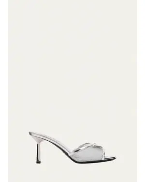 Prada 75mm Metallic Leather Mesh Sandals - Argento