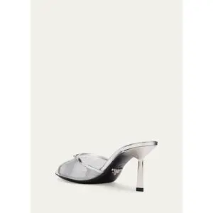 Prada 75mm Metallic Leather Mesh Sandals - Argento