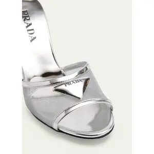 Prada 75mm Metallic Leather Mesh Sandals - Argento