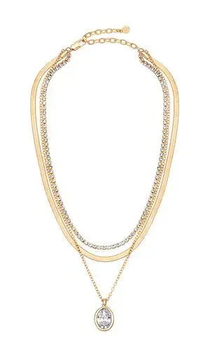 Ettika Layered Necklace With Crystal Pendant - Clear Cystal & Gold