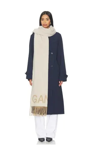 GANNI Ganni Fringed Wool Scarf In Cream.