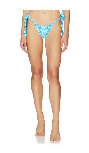 KULANI KINIS Lettuce Tie Ruched Thong Bikini Bottom - Ocean Paradise