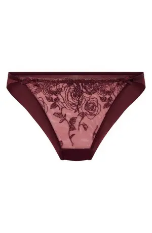 Hunkemoller Hollie Embroidered Mesh Brazilian Panties - Fig