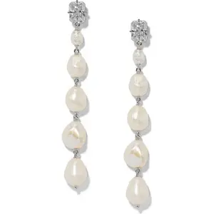 Nadri Madrid Freshwater Pearl Linear Drop Earrings - Rhodium