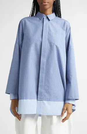 Sacai Mixed Stripe Oversized Poplin Button-up Shirt