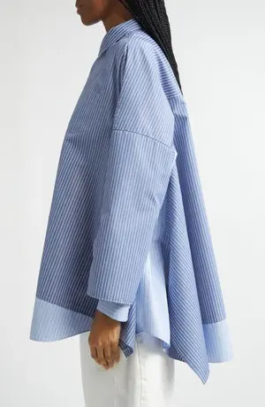 Sacai Mixed Stripe Oversized Poplin Button-up Shirt
