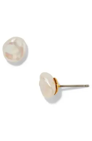 Nadri Madrid Small Freshwater Pearl Stud Earrings - Gold