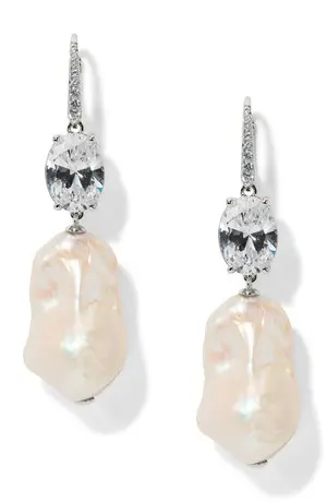 Nadri Madrid Freshwater Pearl Drop Earrings - Rhodium