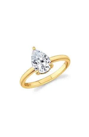 CRISLU Pear Cut Cubic Zirconia Solitaire Ring - 18kt Yellow Gold/clear Stone