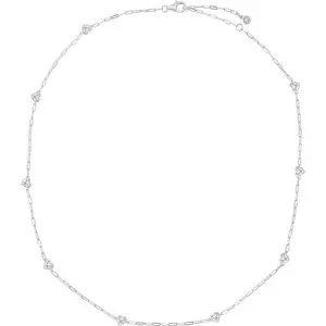 CRISLU Valentine Cubic Zirconia Heart Station Necklace - Pure Platinum/clear Stone