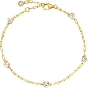 CRISLU Valentine Cubic Zirconia Heart Station Bracelet - 18kt Yellow Gold/clear Stone
