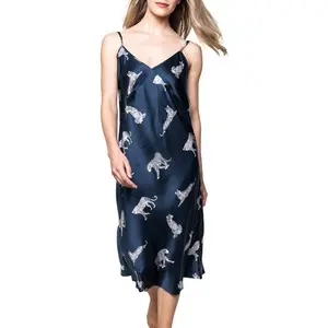 PETITE PLUME Panther Print Mulberry Silk Nightgown - Navy
